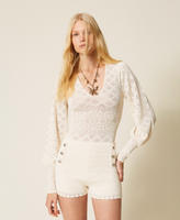 Short en maille avec crochet Femme, Beige | TWINSET Milano