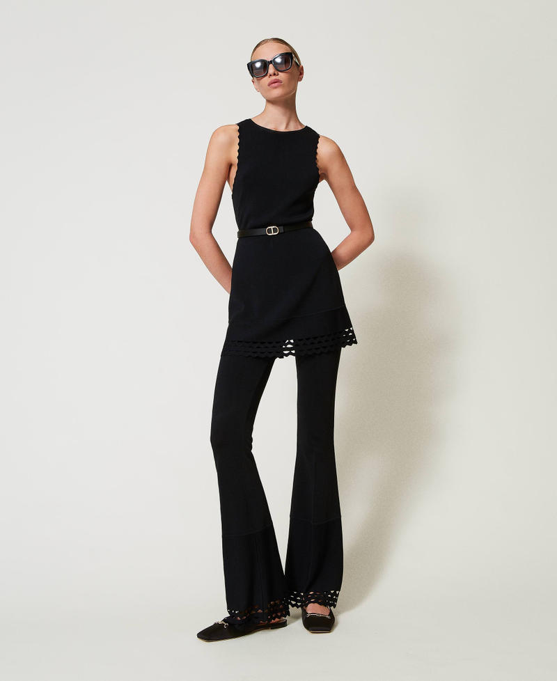 Top doppio uso in maglia con trafori Donna, Nero | TWINSET Milano