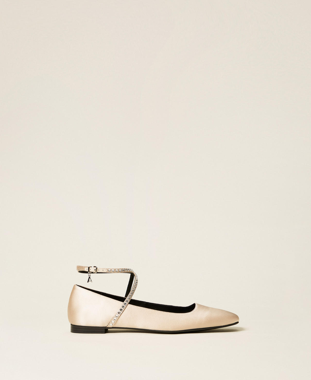 Shiny fabric ballet flats with rhinestones Woman, Beige | TWINSET Milano