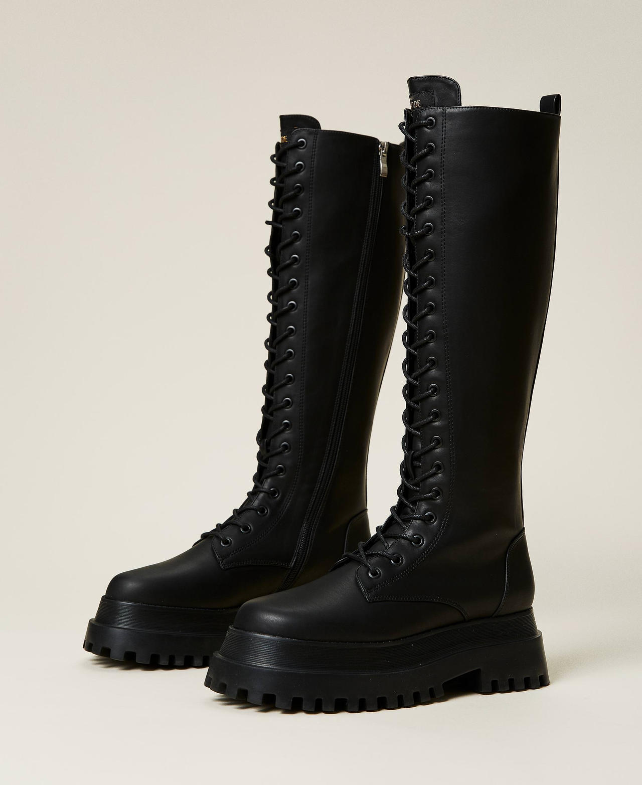Anfibi stringati con fondo alto Donna, Nero | TWINSET Milano
