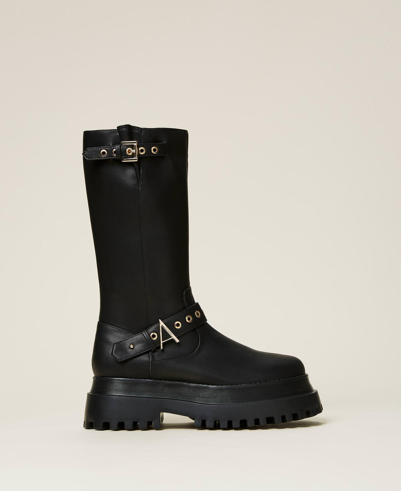 Botas moteras con correas Mujer, Negro | TWINSET Milano