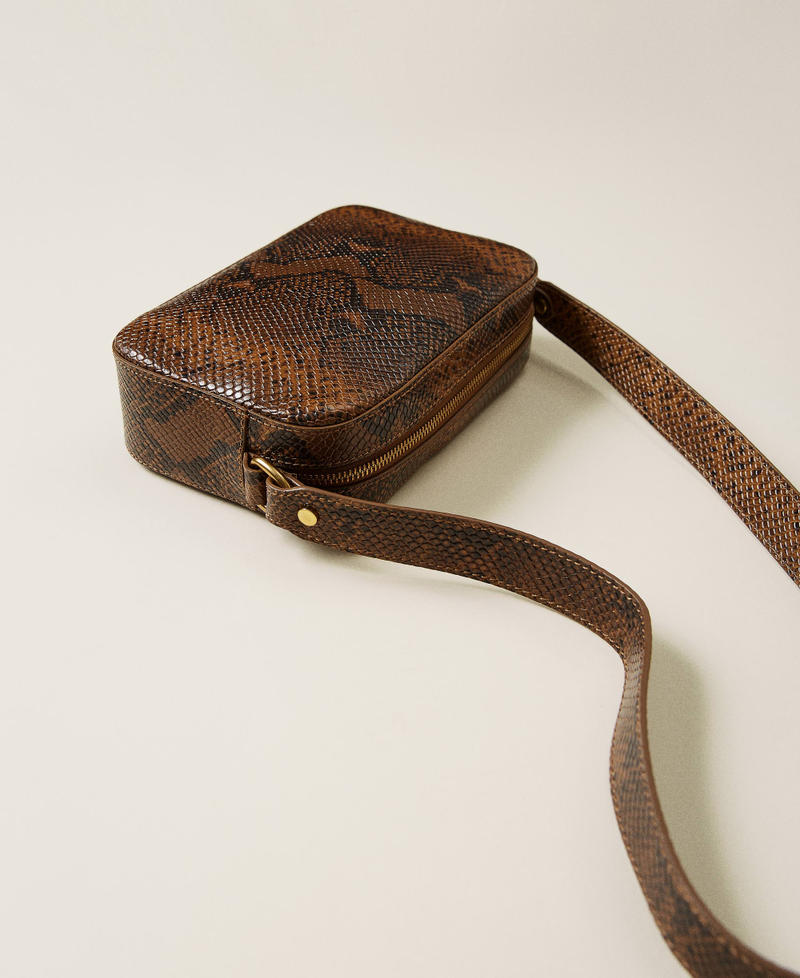 Animal print leather shoulder bag Woman, Brown | TWINSET Milano