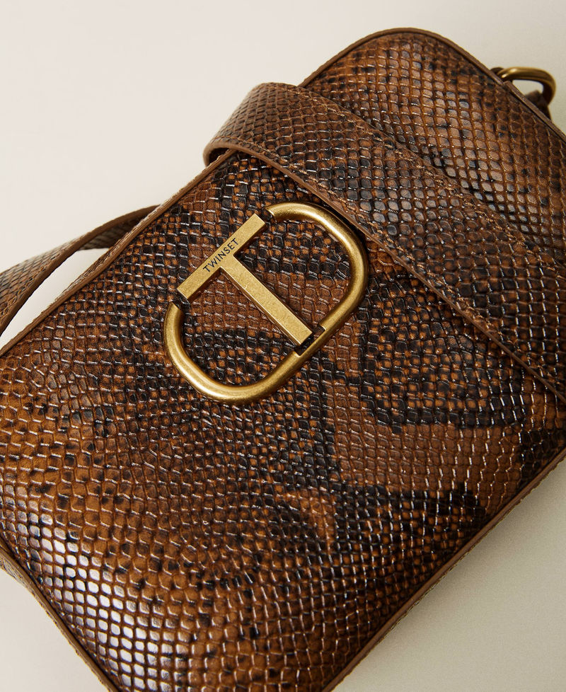 Animal print leather shoulder bag Woman, Brown | TWINSET Milano