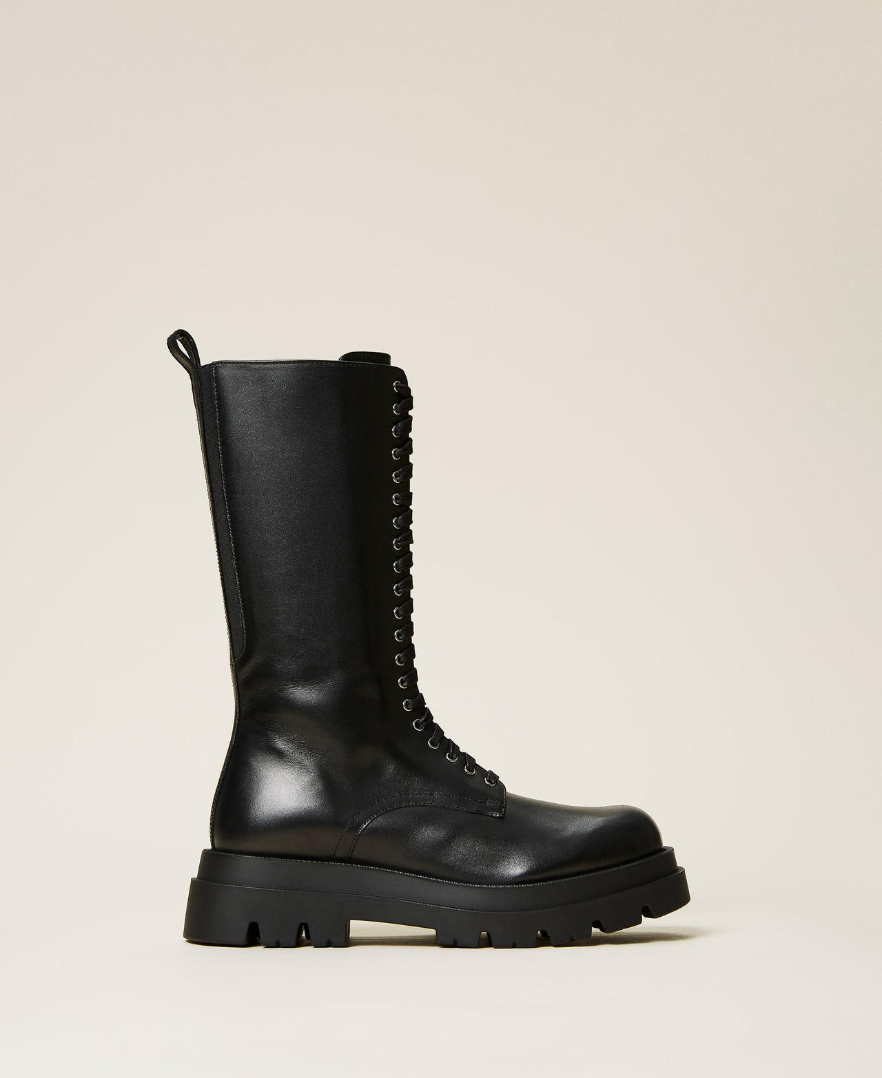 Anfibi alti in pelle Donna, Nero | TWINSET Milano