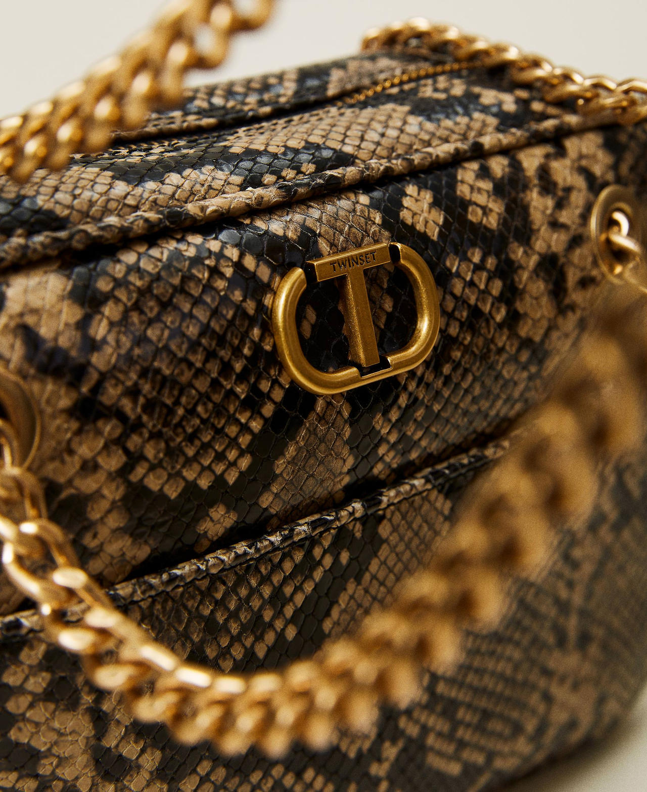 Animal print leather shoulder bag Woman, Brown | TWINSET Milano