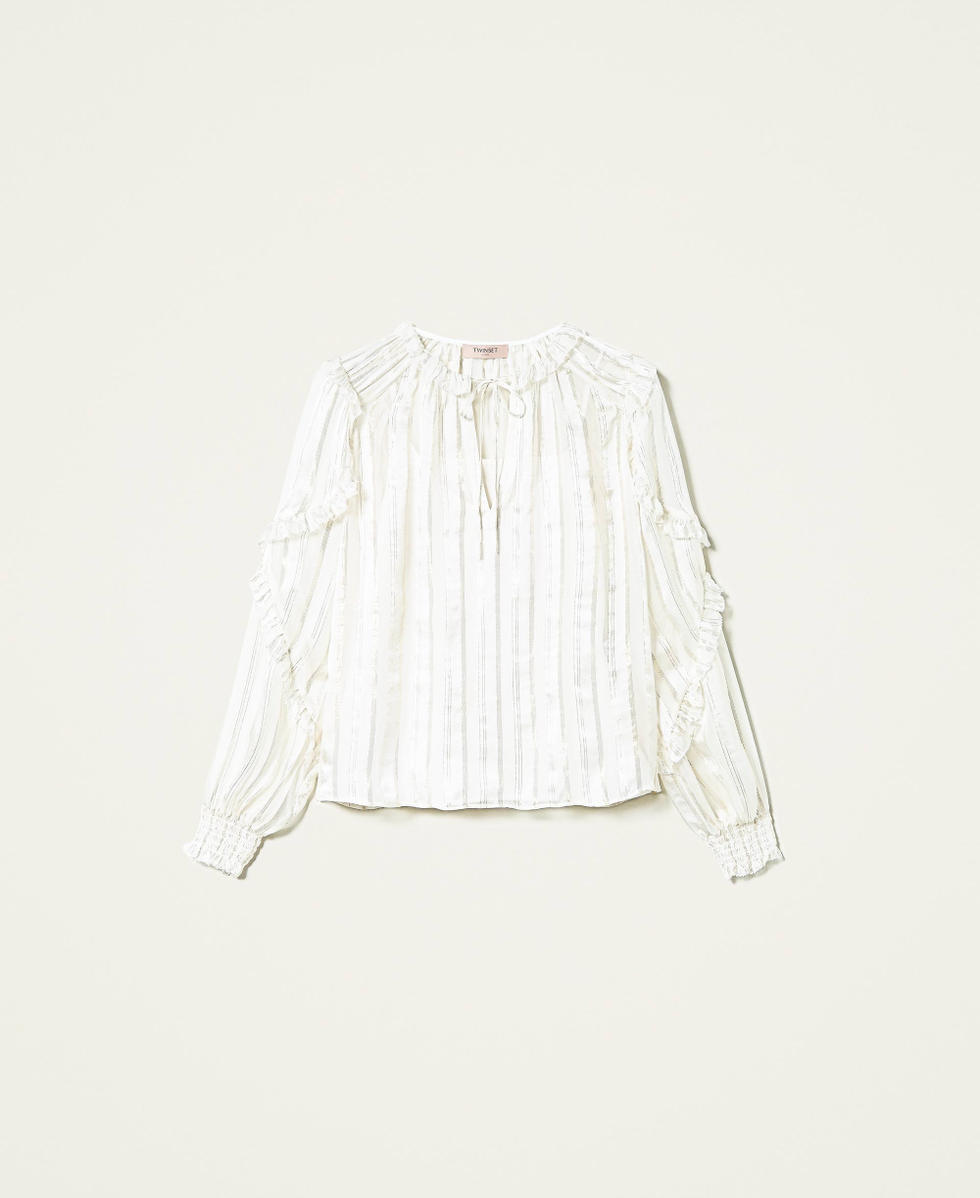Jacquard silk chiffon blouse Woman, White | TWINSET Milano Jacquard silk chiffon blouse Woman, White | TWINSET Milano