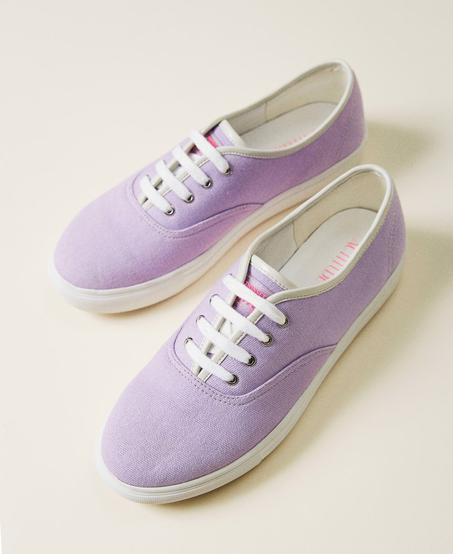 Lace-up fabric trainers Woman, Purple | TWINSET Milano