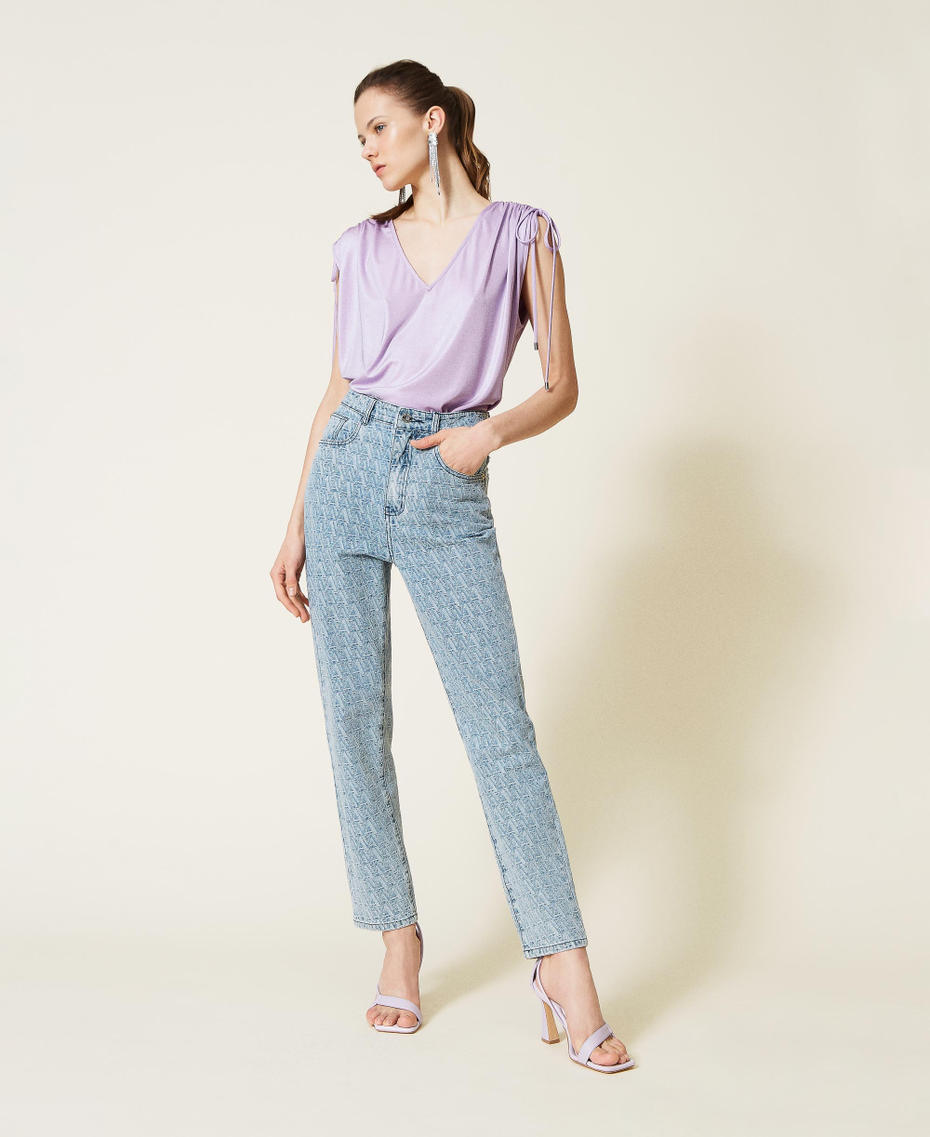 Blusa laminada con cordón de ajuste Mujer, Morado | TWINSET Milano