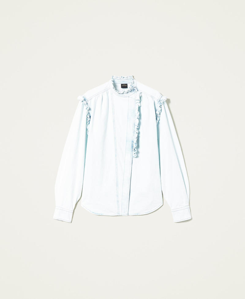 Camicia asimmetrica in jeans con volant Donna, Blu | TWINSET Milano