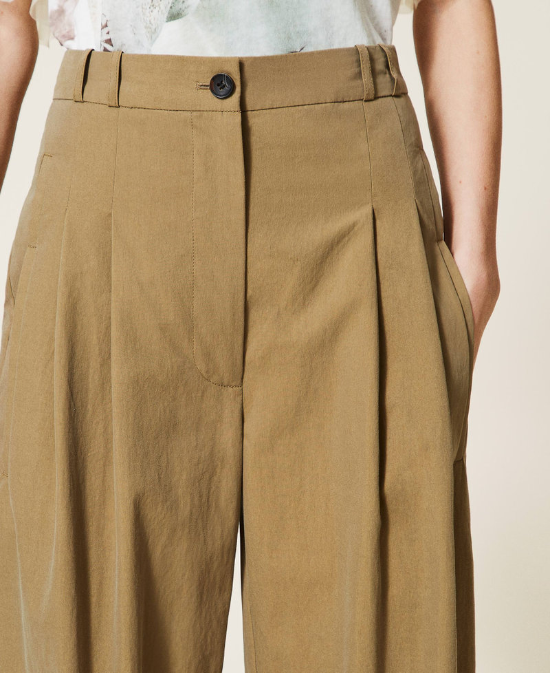 Organic cotton canvas trousers Woman, Brown | TWINSET Milano