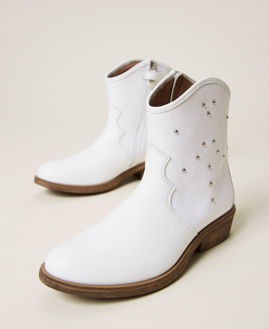 Leather ankle boots with pearls Girl, White | TWINSET Milano