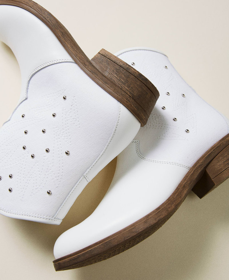 Leather ankle boots with pearls Girl, White | TWINSET Milano