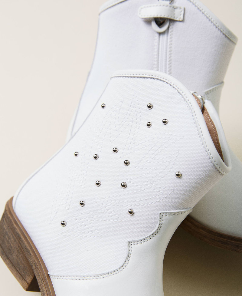 Leather ankle boots with pearls Girl, White | TWINSET Milano