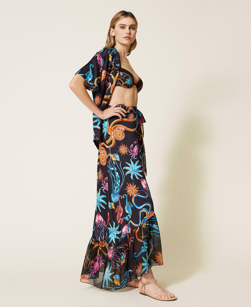 Gonna-pareo longuette stampata Donna, Nero | TWINSET Milano
