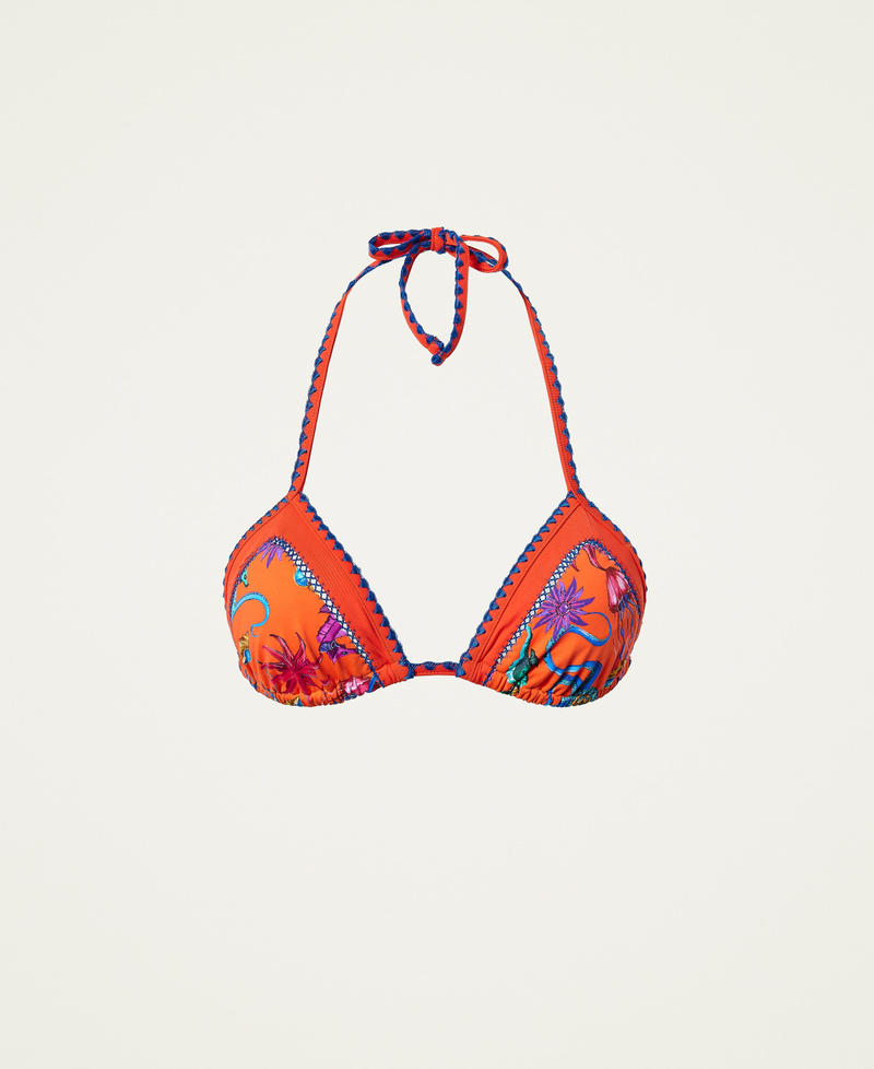 Printed triangle bikini top Woman, Orange | TWINSET Milano