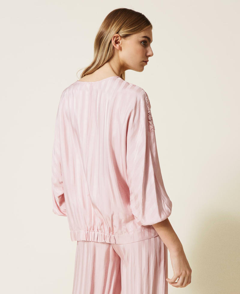 Blusa in raso jacquard con pizzo Donna, Rosa | TWINSET Milano