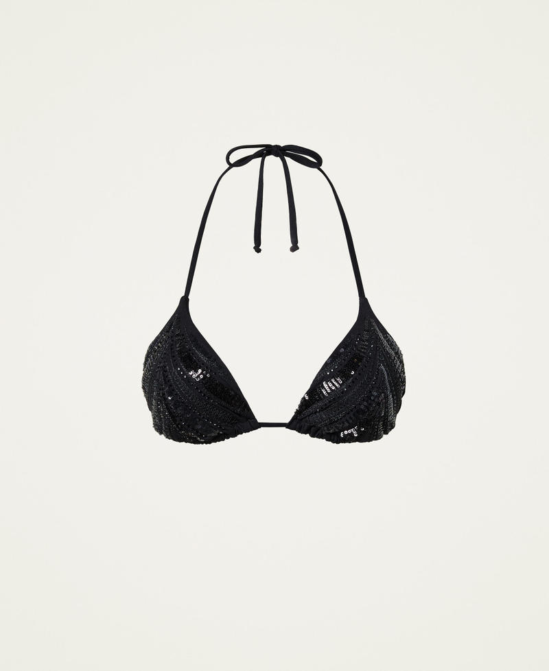 Embroidered triangle bikini top Woman, White | TWINSET Milano