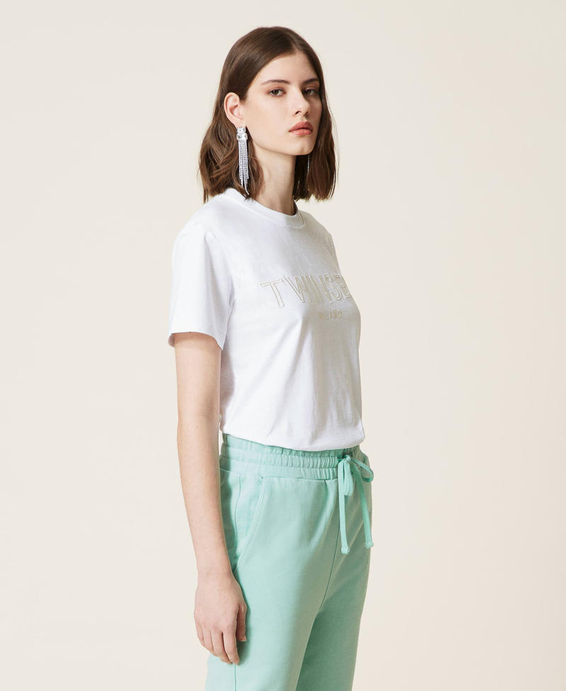 T-shirt con logo ricamato Donna, Bianco | TWINSET Milano