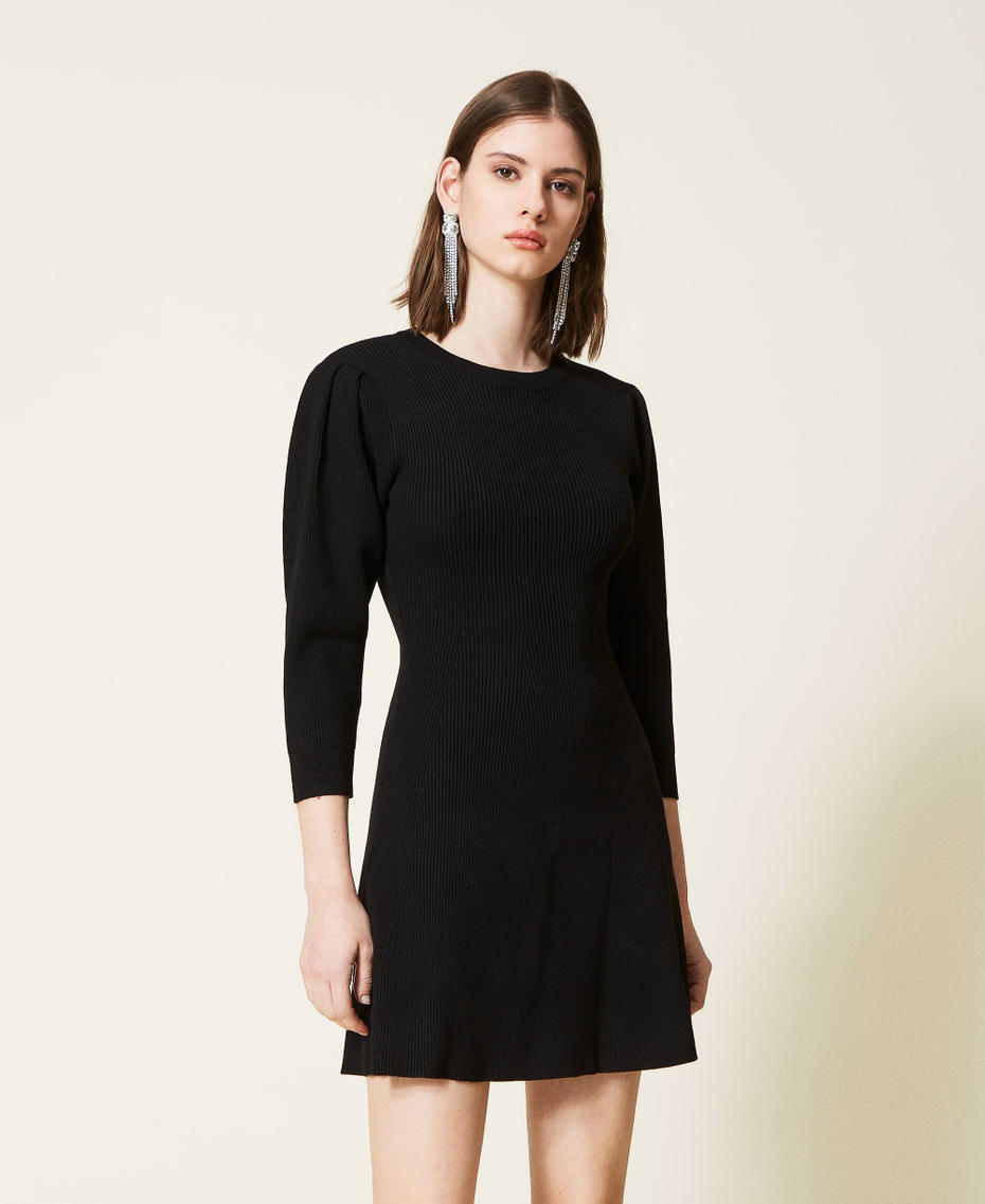Robe en maille côtelée Femme, Noir | TWINSET Milano