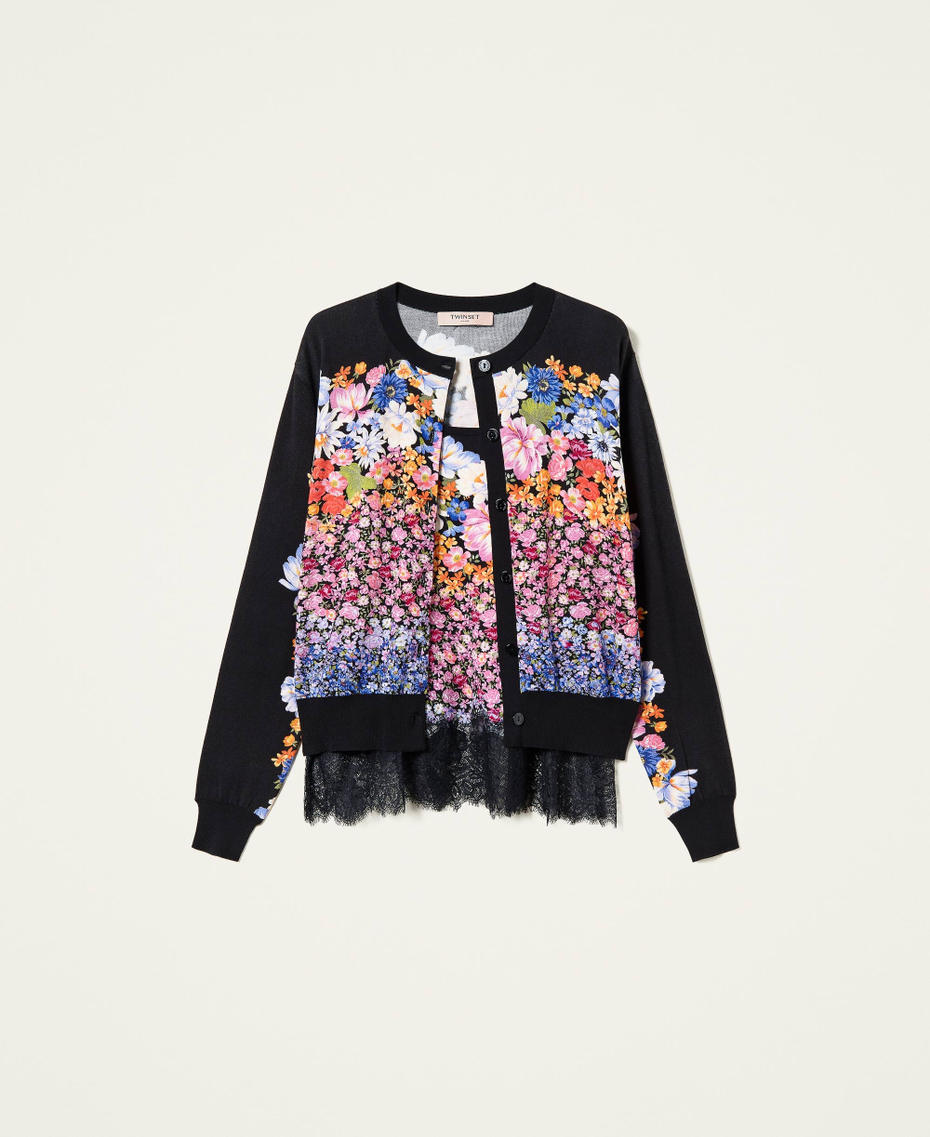 Floral print cardigan and top set