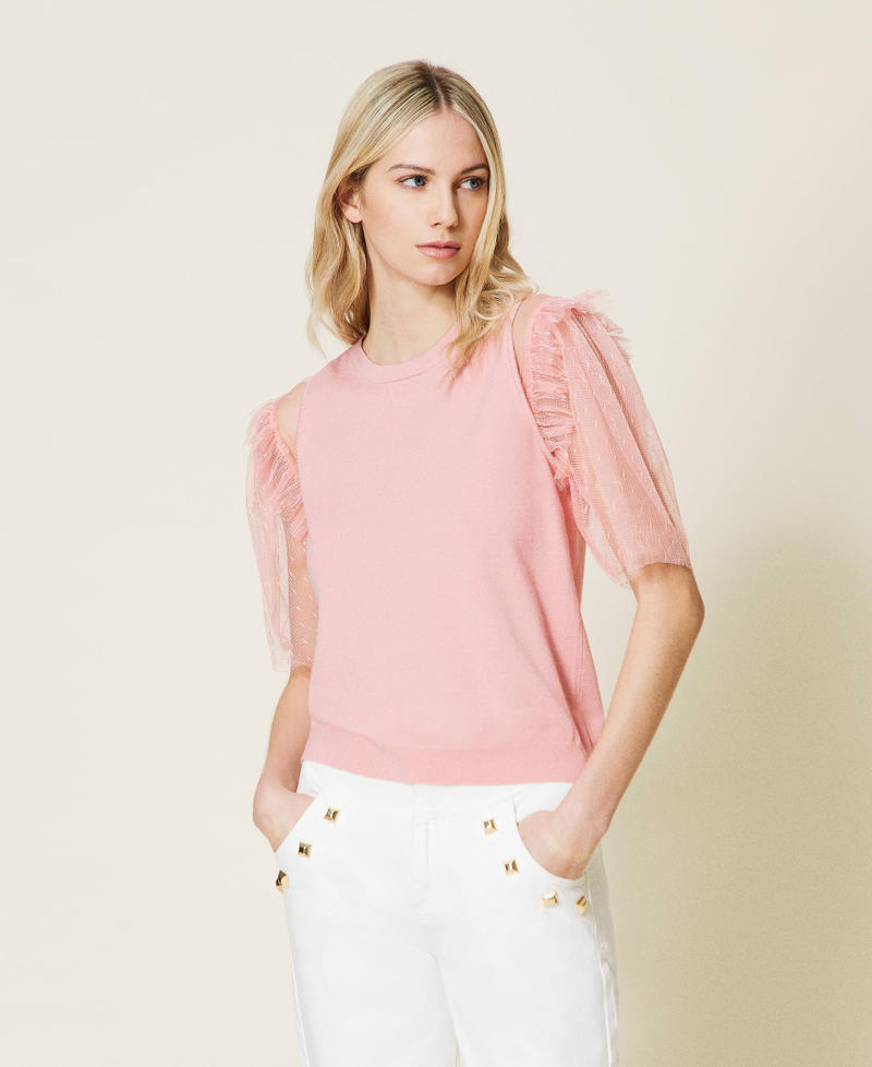 Maglia con maniche in tulle Donna, Rosa | TWINSET Milano