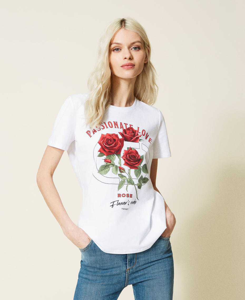 T-shirt with rose print and logo