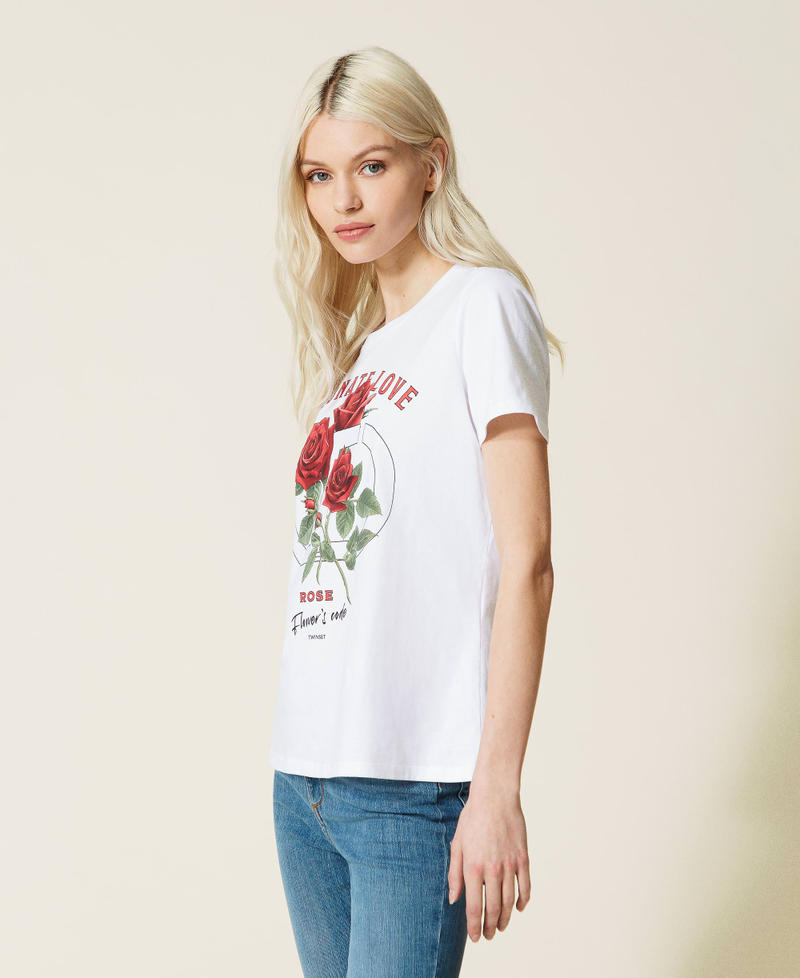 T-shirt with rose print and logo