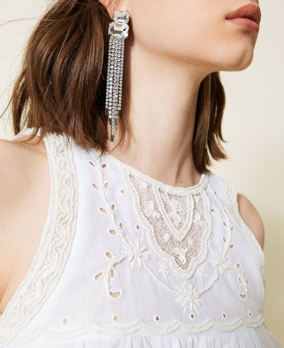 Top bordado a mano con encaje grabado Mujer, Blanco | TWINSET Milano