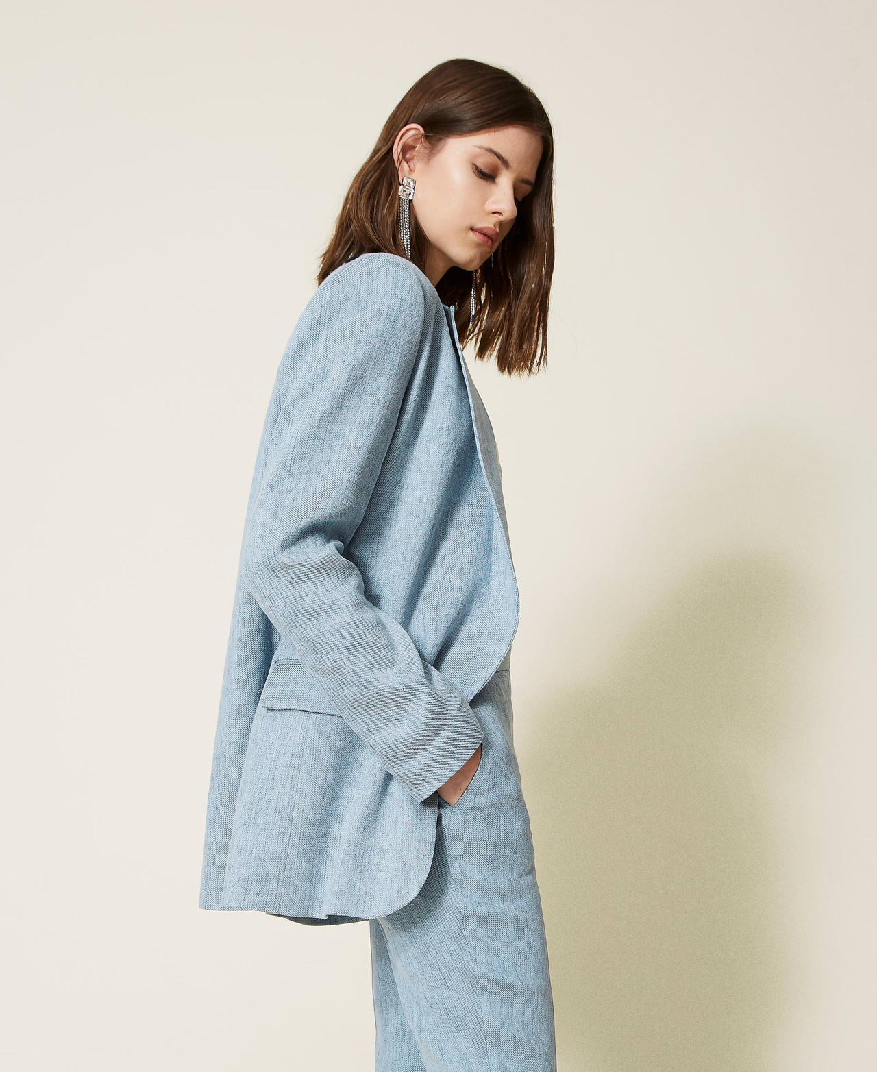 Linen blend blazer Woman, Light blue | TWINSET Milano