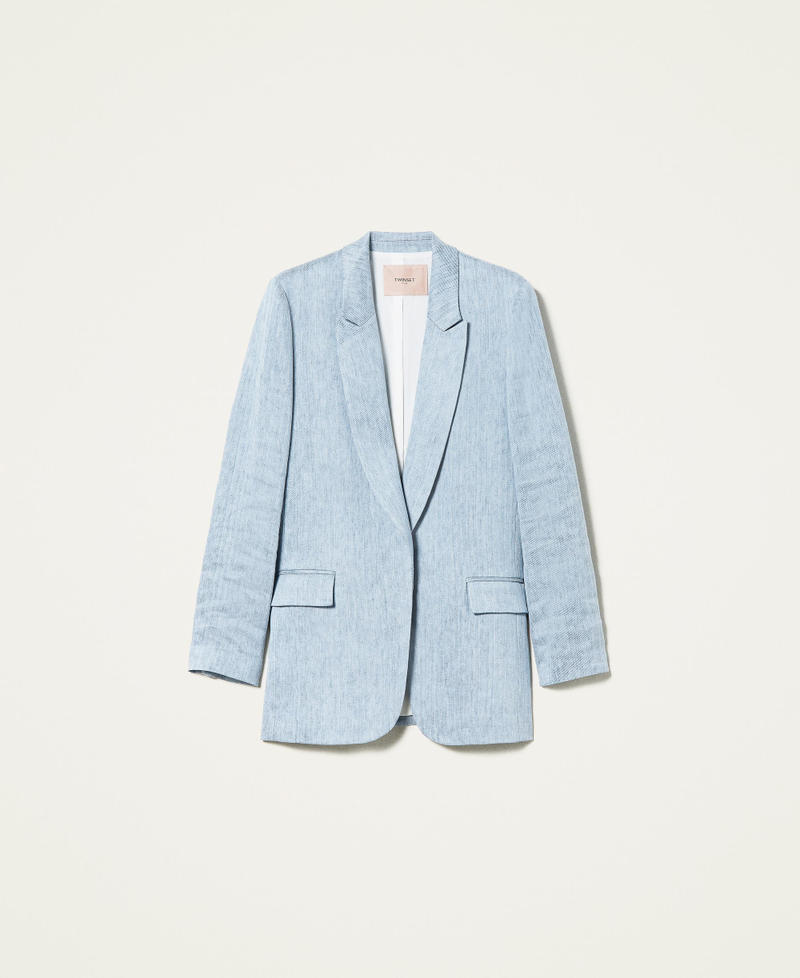 Linen blend blazer Woman, Light blue | TWINSET Milano