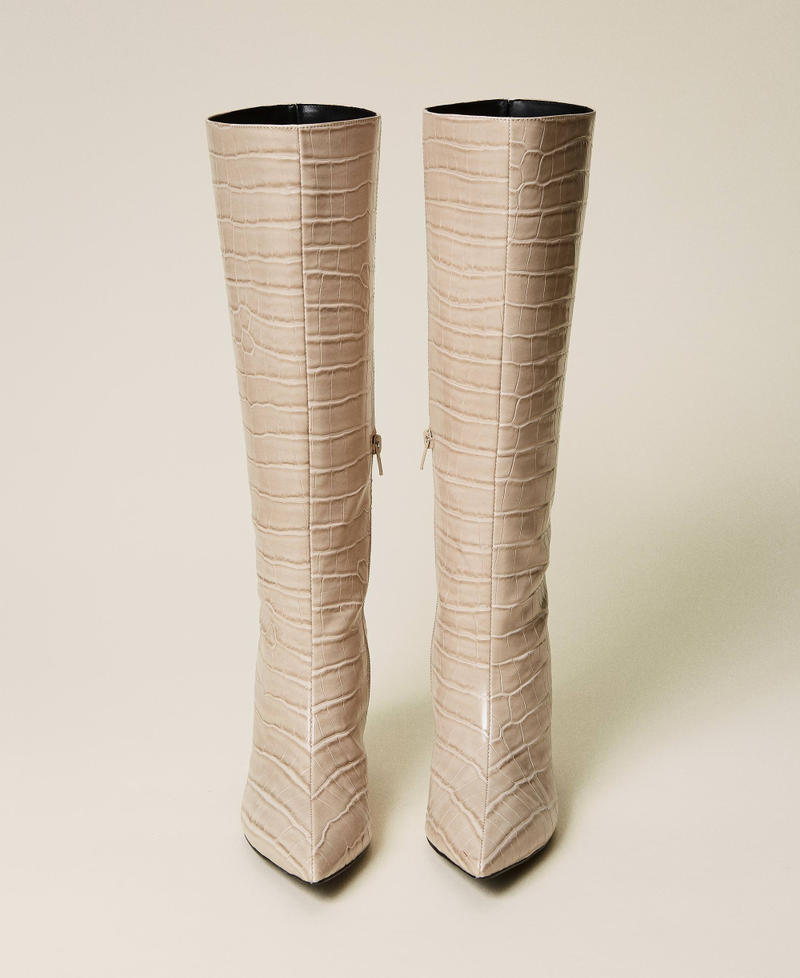 Stivali alti a stampa coccodrillo Donna, Beige | TWINSET Milano