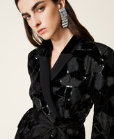 Velvet dress with sequin embroidery Kobieta, Czarny | TWINSET Milano