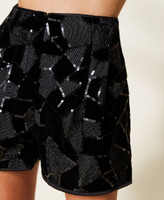 Velvet shorts with sequin embroidery Woman, Black | TWINSET Milano