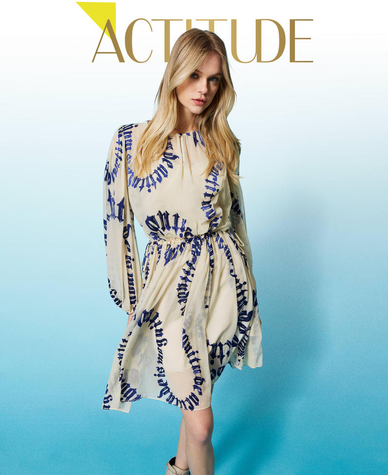 Short dress with dévoré print Woman, Beige | TWINSET Milano