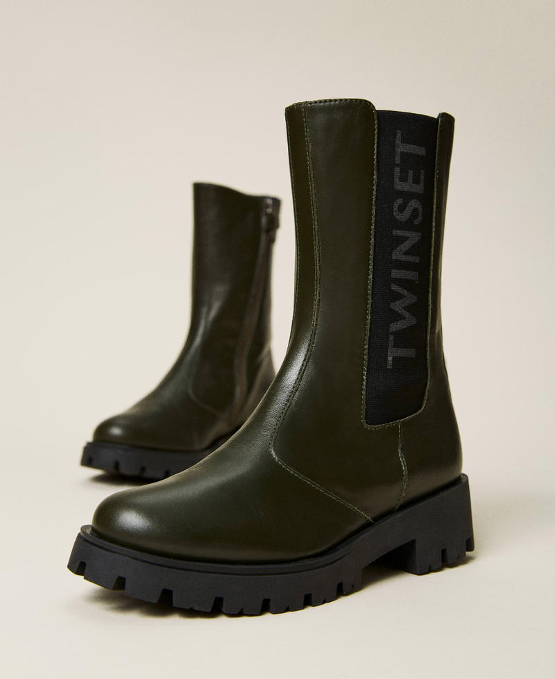 Chelsea boots with logo Girl, Green | TWINSET Milano