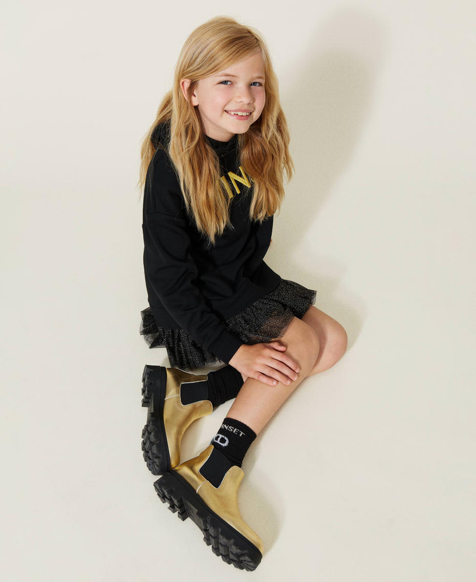 Botines Chelsea de piel laminada Niña, Blanco | TWINSET Milano