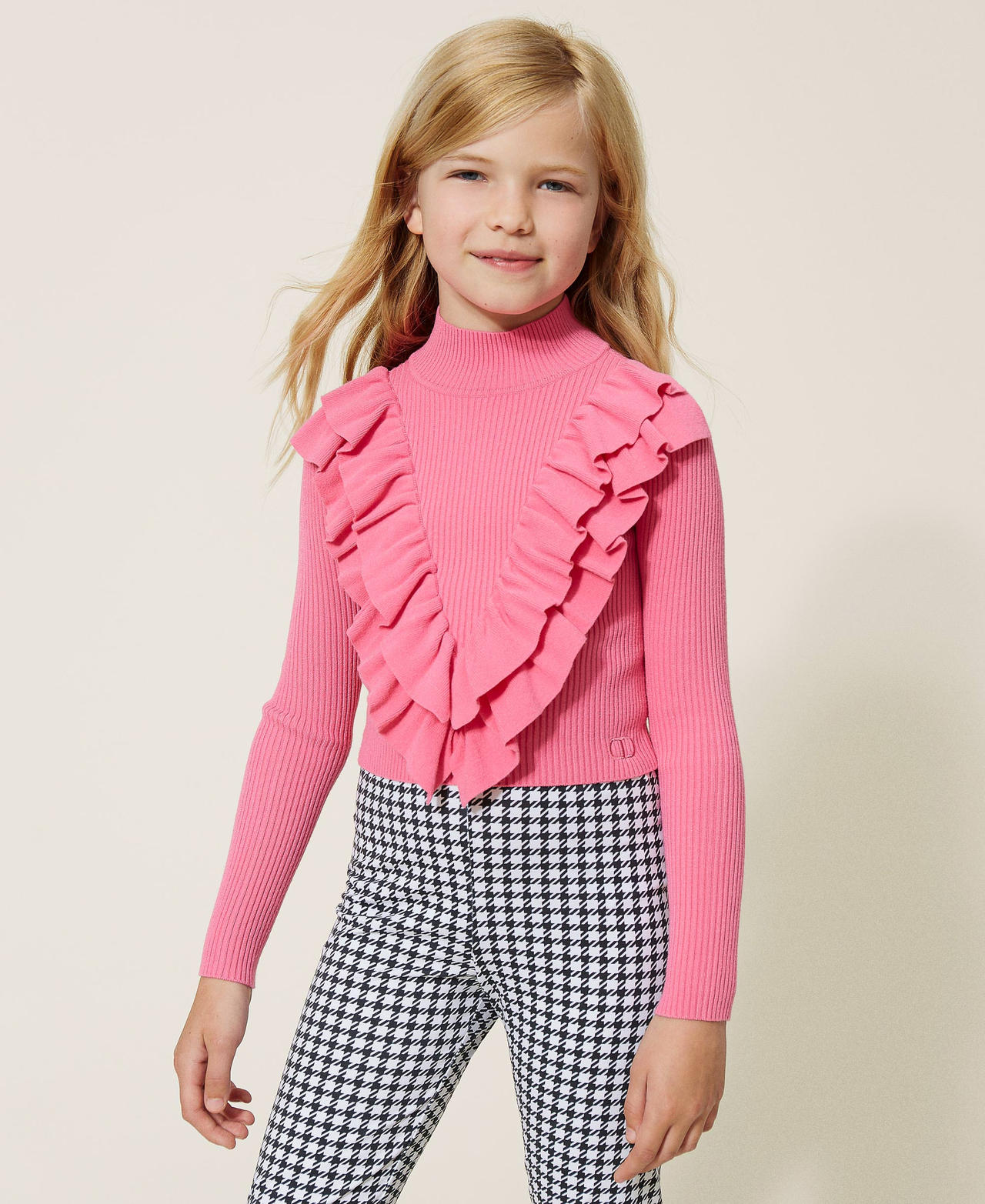 Maglia lupetto con balze Bambina, Rosa | TWINSET Milano
