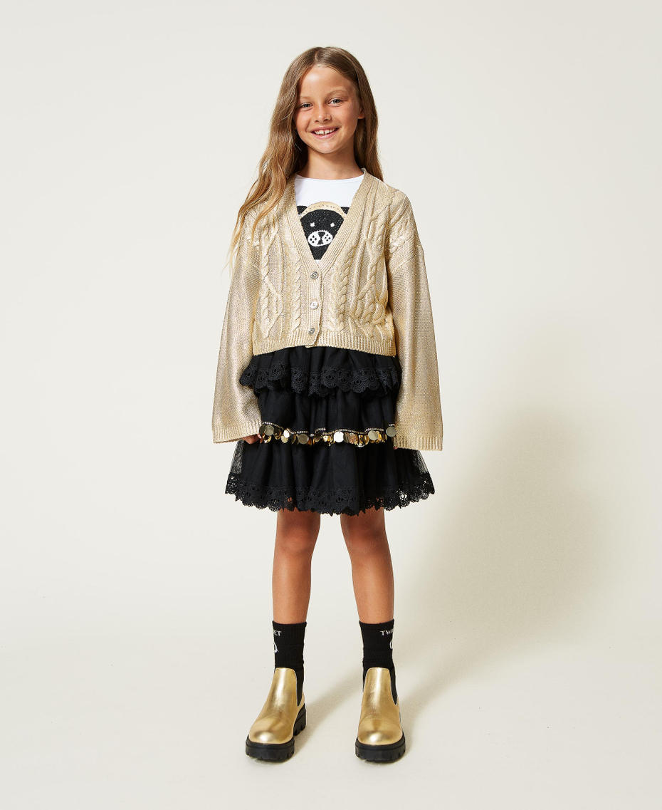 Laminated cable knit cardigan Girl, Yellow | TWINSET Milano