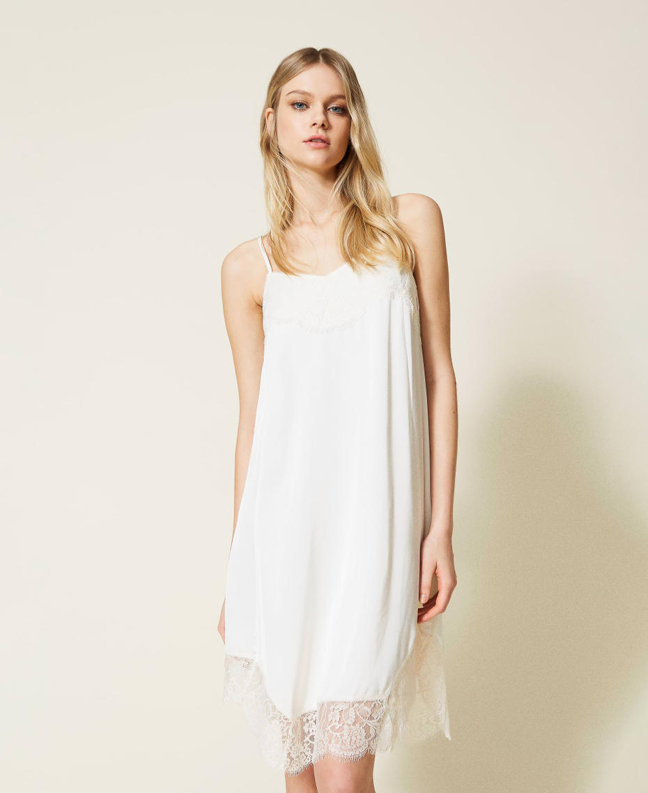 Satin slip with scalloped lace Woman, Pink | TWINSET Milano