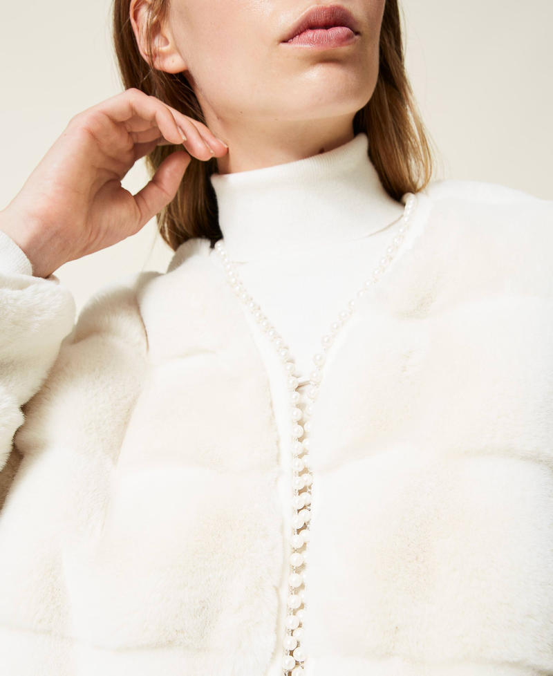 Faux fur jacket with pearls Woman, Pink | TWINSET Milano