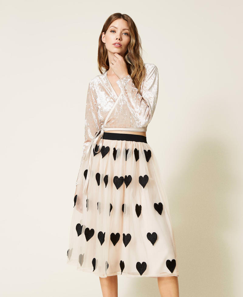 Midi tulle skirt with hearts