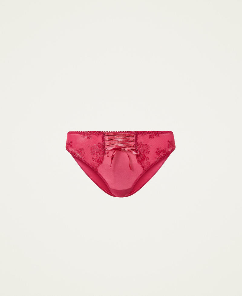 Slip in tulle con stringhe incrociate Donna, Fucsia | TWINSET Milano