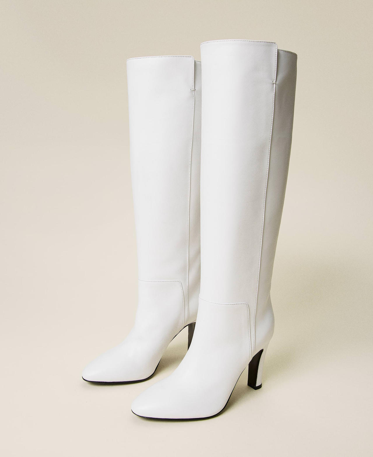 Stivali alti in pelle Donna, Bianco | TWINSET Milano