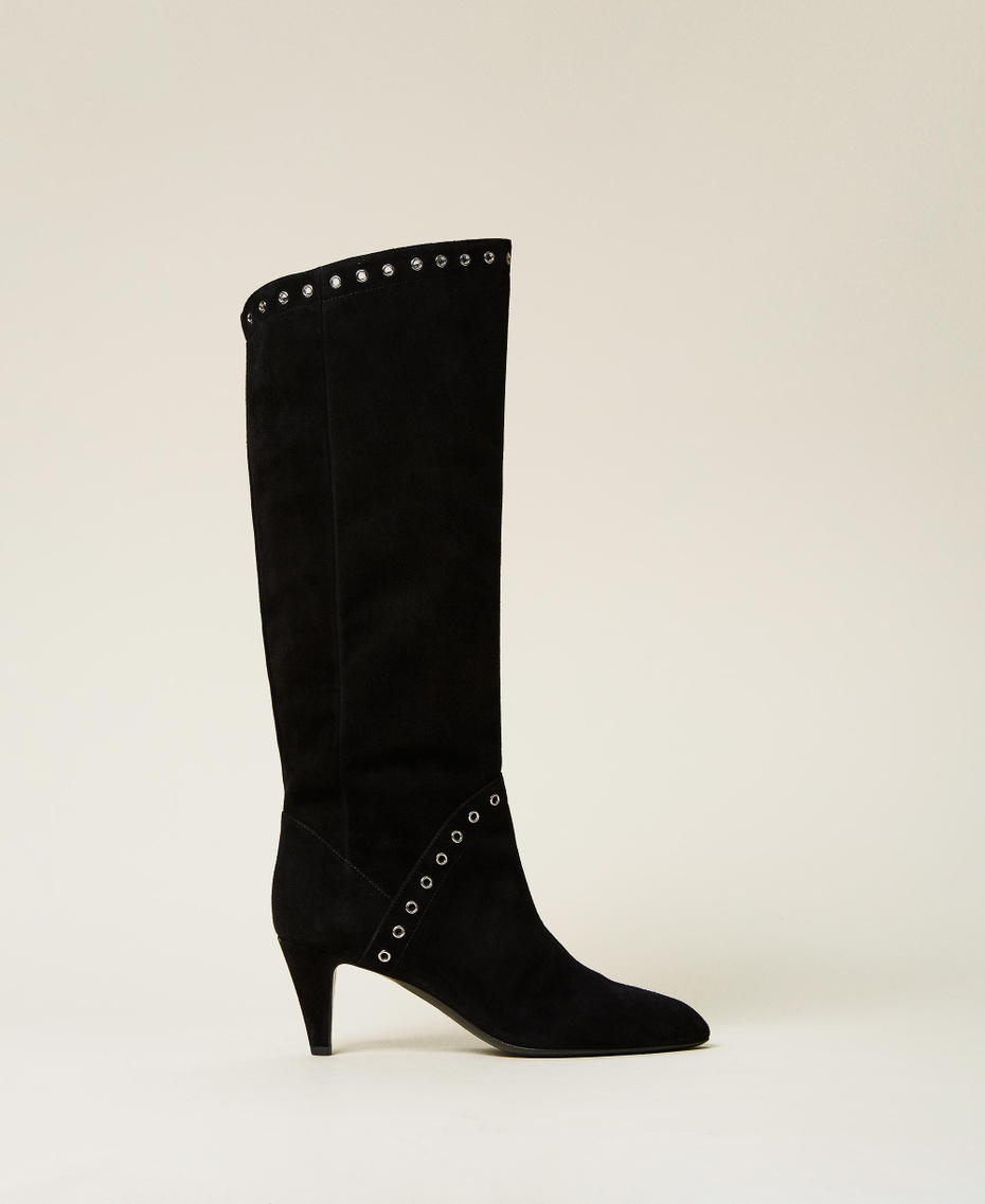 Botas de ante con ojales Mujer, Negro | TWINSET Milano