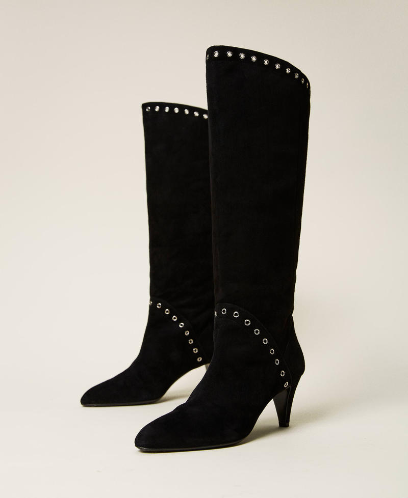Botas de ante con ojales Mujer, Negro | TWINSET Milano