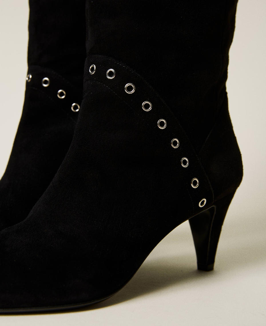 Botas de ante con ojales Mujer, Negro | TWINSET Milano