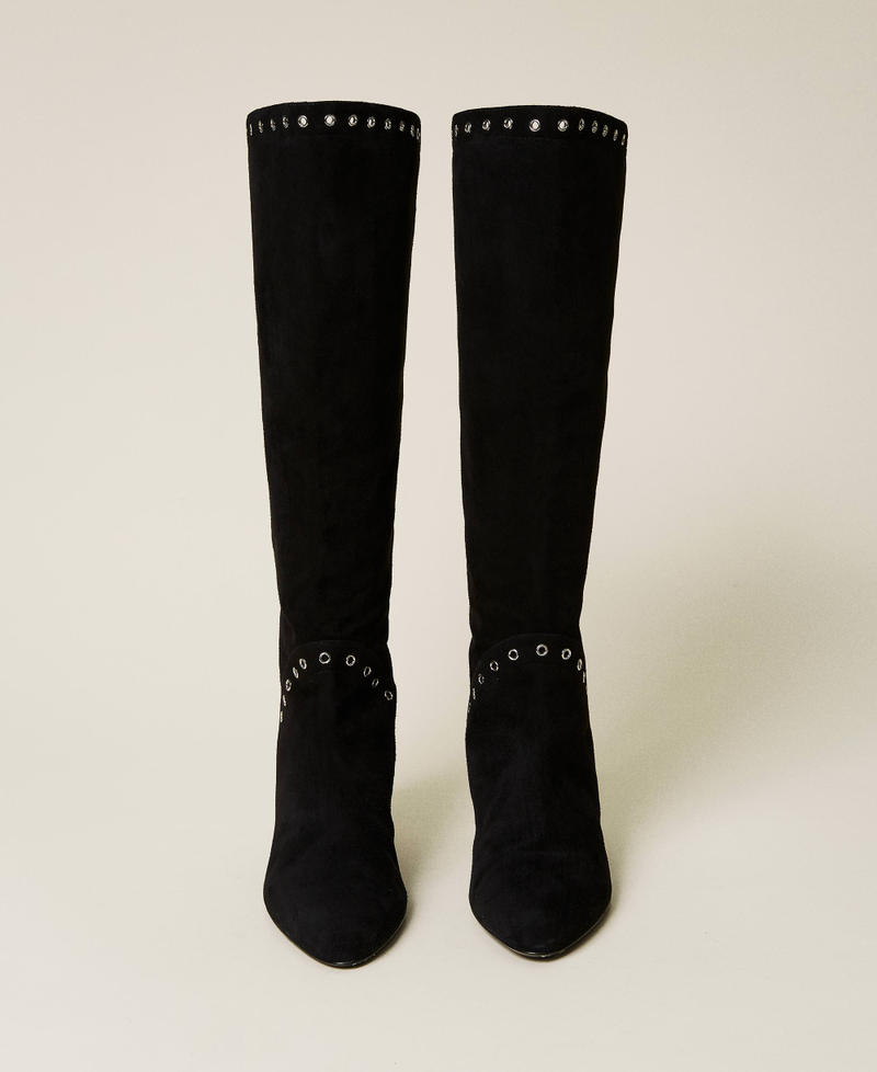 Botas de ante con ojales Mujer, Negro | TWINSET Milano