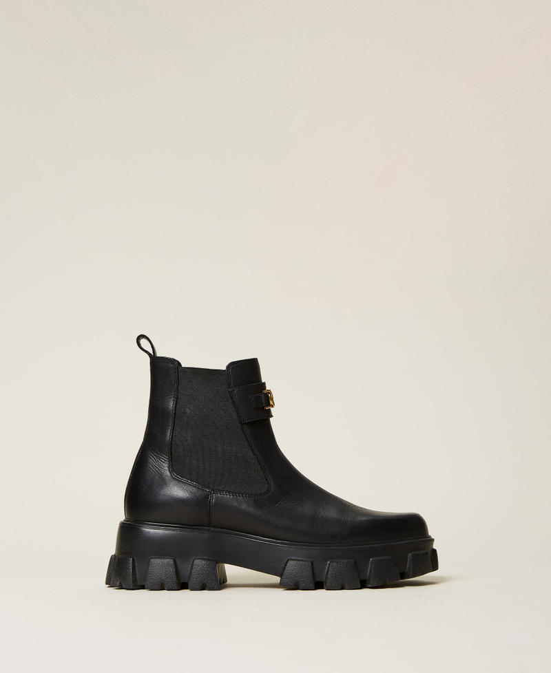 Botines chelsea con logotipo Oval T Mujer, Negro | TWINSET Milano