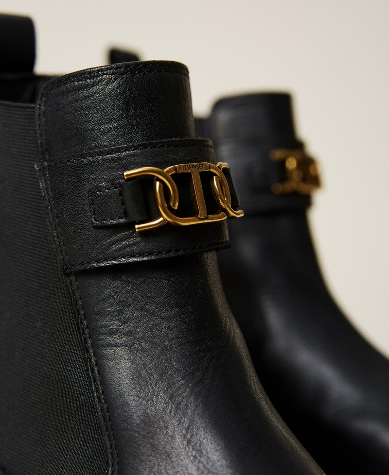 Chelsea boots with Oval T logo Woman, Black | TWINSET Milano