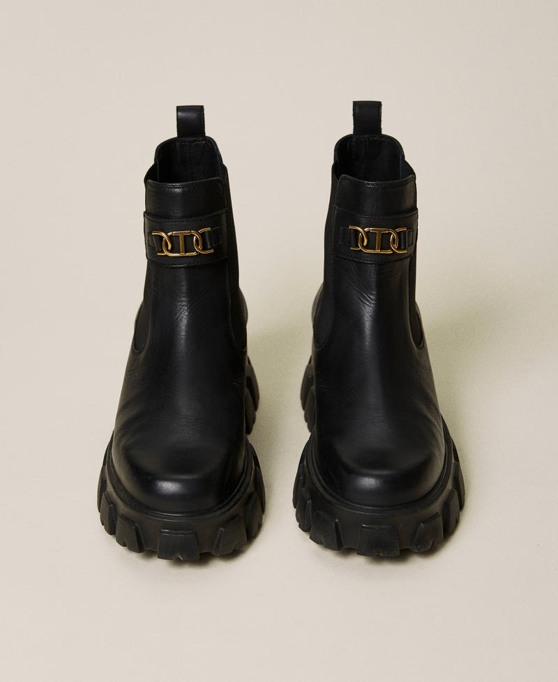 Chelsea boots with Oval T logo Woman, Black | TWINSET Milano